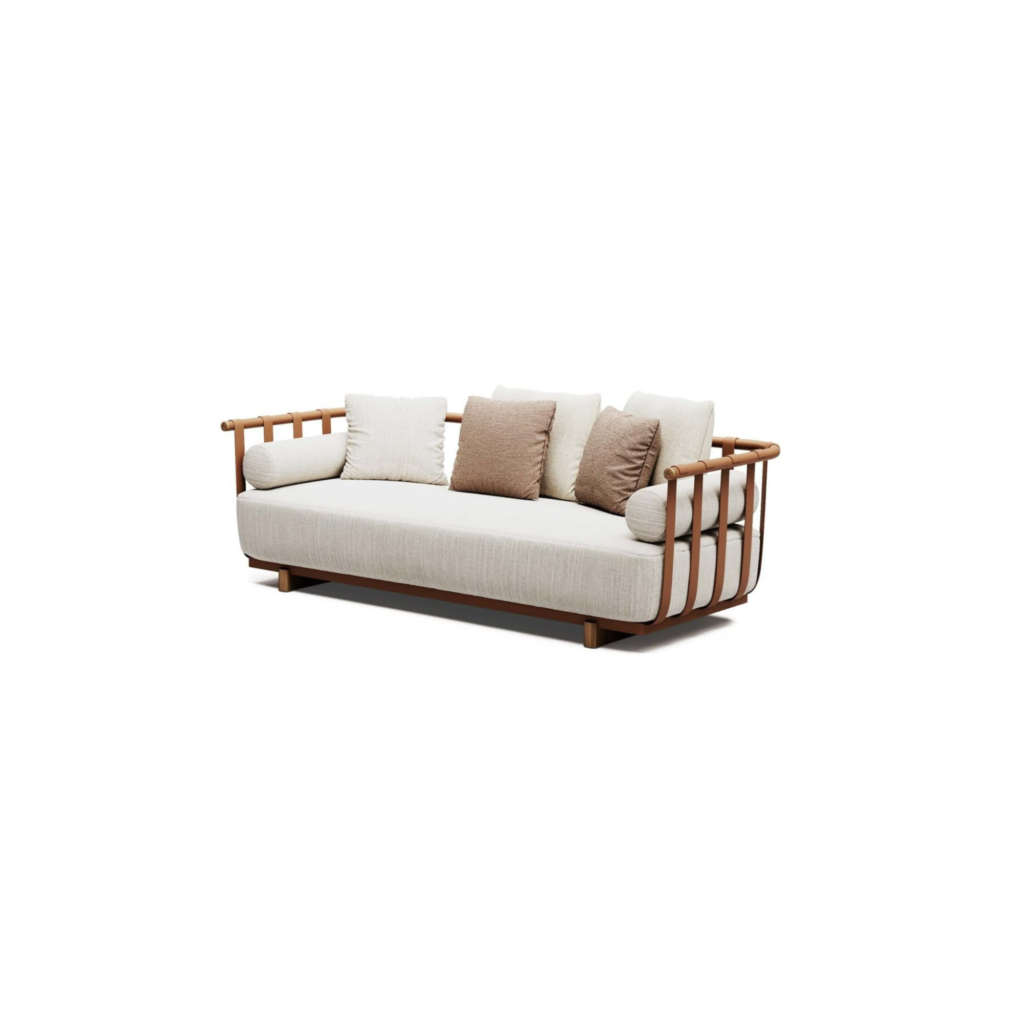 Modern Wooden-Frame Sofa with Neutral Cushions