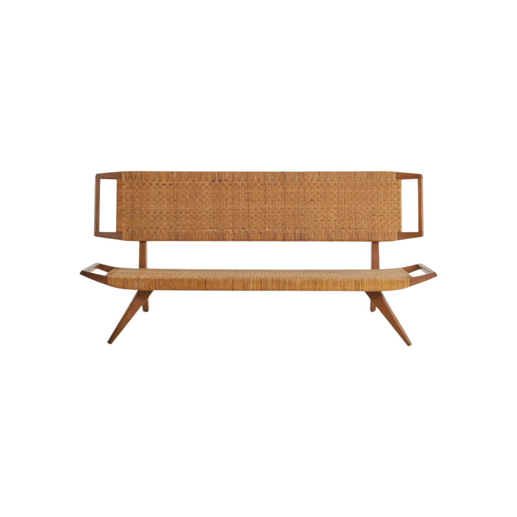 Solid Wood Rope Bench With Woven Rope Seat and Back
