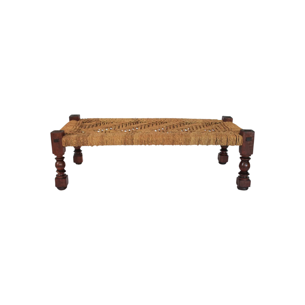Solid Wood Rope Bench with Handwoven Rope Seat