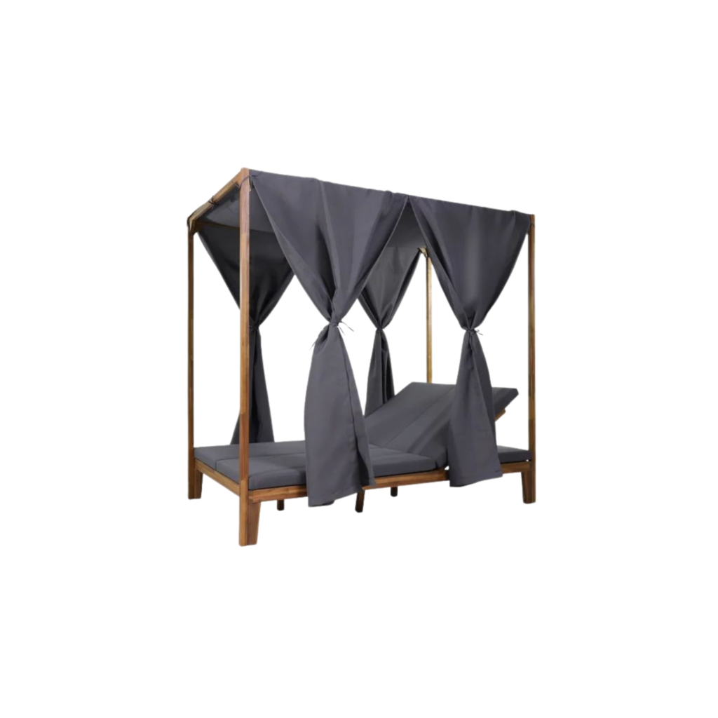 Wood Outdoor Cabana Beach Daybed with Canopy Curtains